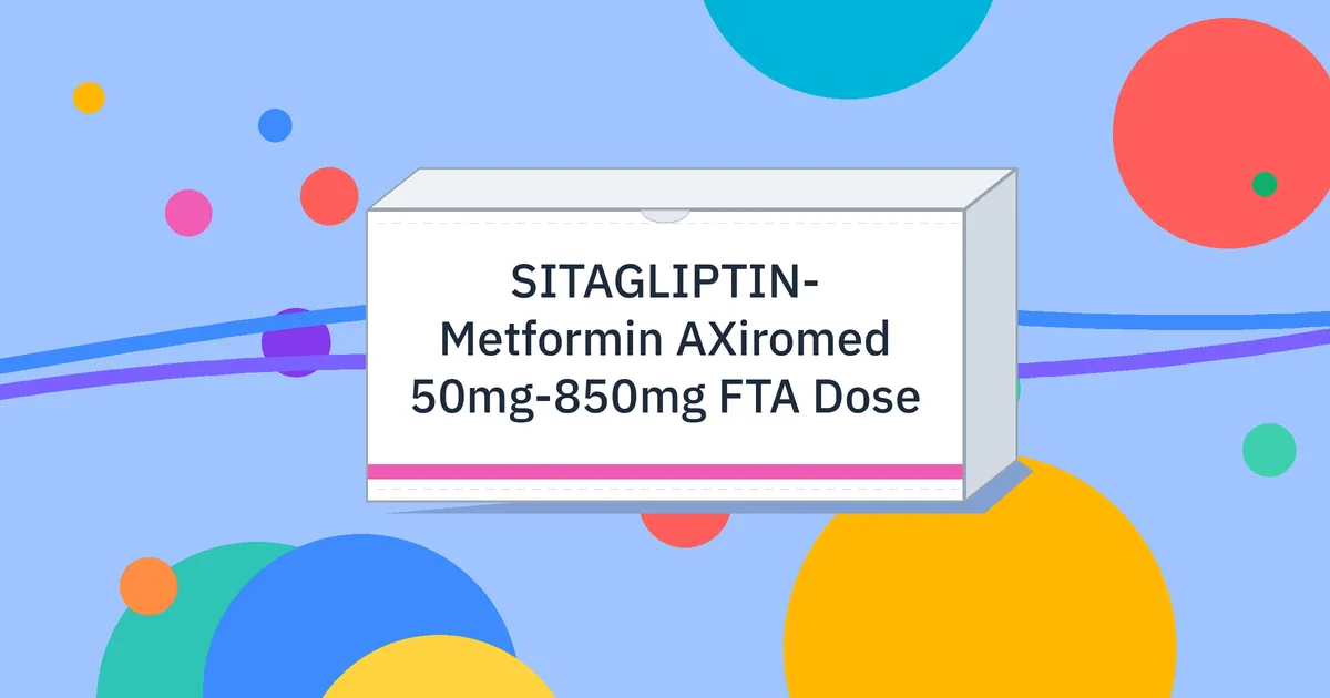 Symbolbild: Packung mit der Aufschrift SITAGLIPTIN-Metformin AXiromed 50mg-850mg FTA Dose (PZN 18858864) – Verfügbarkeit und Bezug in Apotheken in Frankfurt am Main