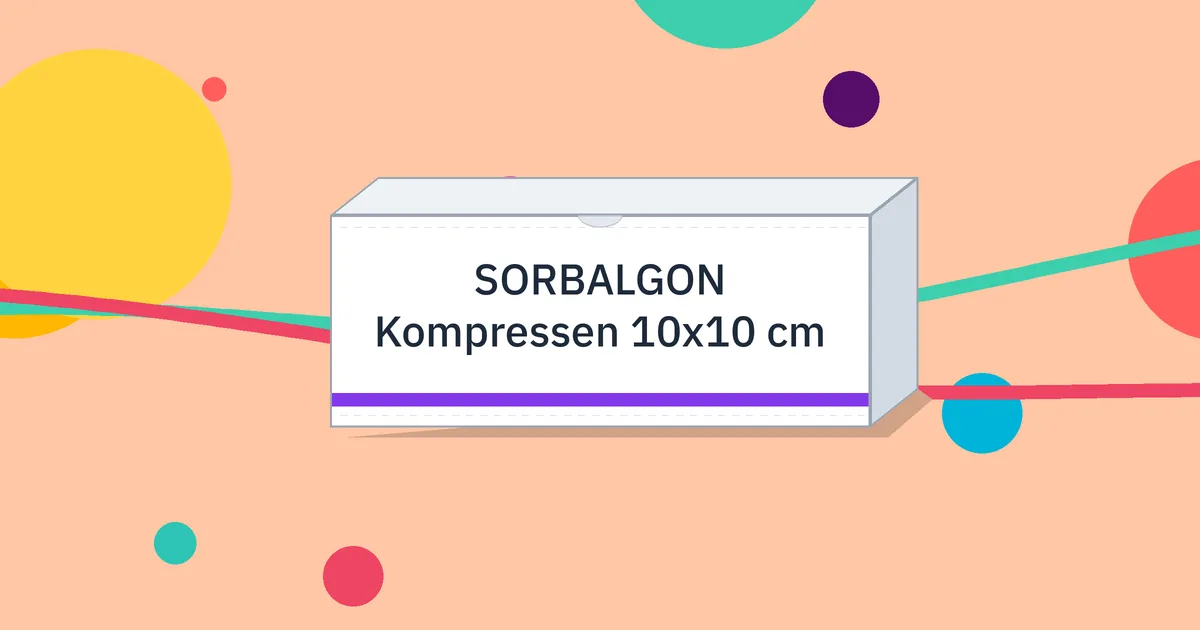 Symbolbild: Packung mit der Aufschrift SORBALGON Kompressen 10x10 cm (PZN 18125274) – Verfügbarkeit und Bezug in Apotheken in Frankfurt am Main