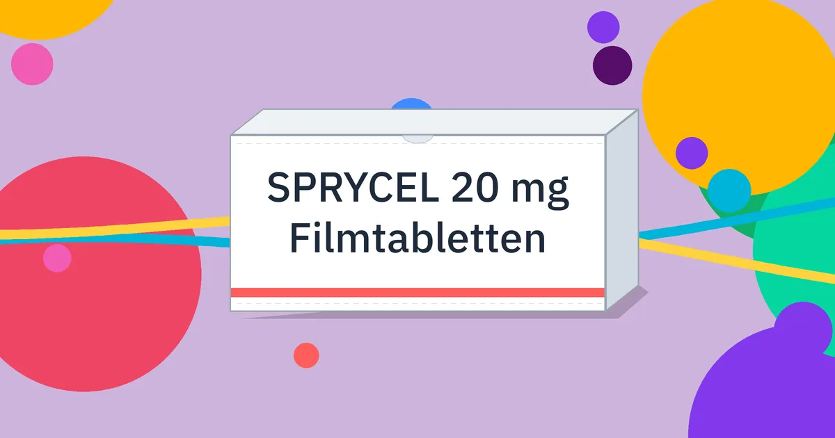 Symbolbild: Packung mit der Aufschrift SPRYCEL 20 mg Filmtabletten (PZN 11525444) – Verfügbarkeit und Bezug in Apotheken in Frankfurt am Main