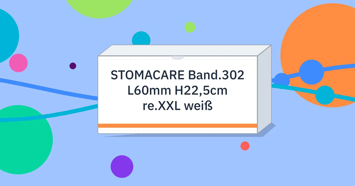 Symbolbild: Packung mit der Aufschrift STOMACARE Band.302 L60mm H22,5cm re.XXL weiß (PZN 03414162) – Verfügbarkeit und Bezug in Apotheken in Frankfurt am Main