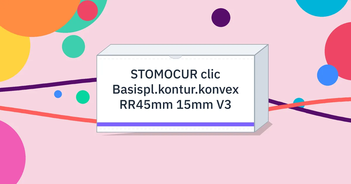 Symbolbild: Packung mit der Aufschrift STOMOCUR clic Basispl.kontur.konvex RR45mm 15mm V3 (PZN 18238794) – Verfügbarkeit und Bezug in Apotheken in Frankfurt am Main
