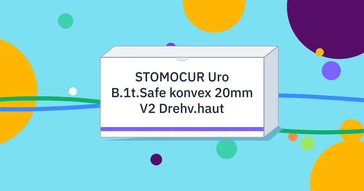 Symbolbild: Packung mit der Aufschrift STOMOCUR Uro B.1t.Safe konvex 20mm V2 Drehv.haut (PZN 17757115) – Verfügbarkeit und Bezug in Apotheken in Frankfurt am Main