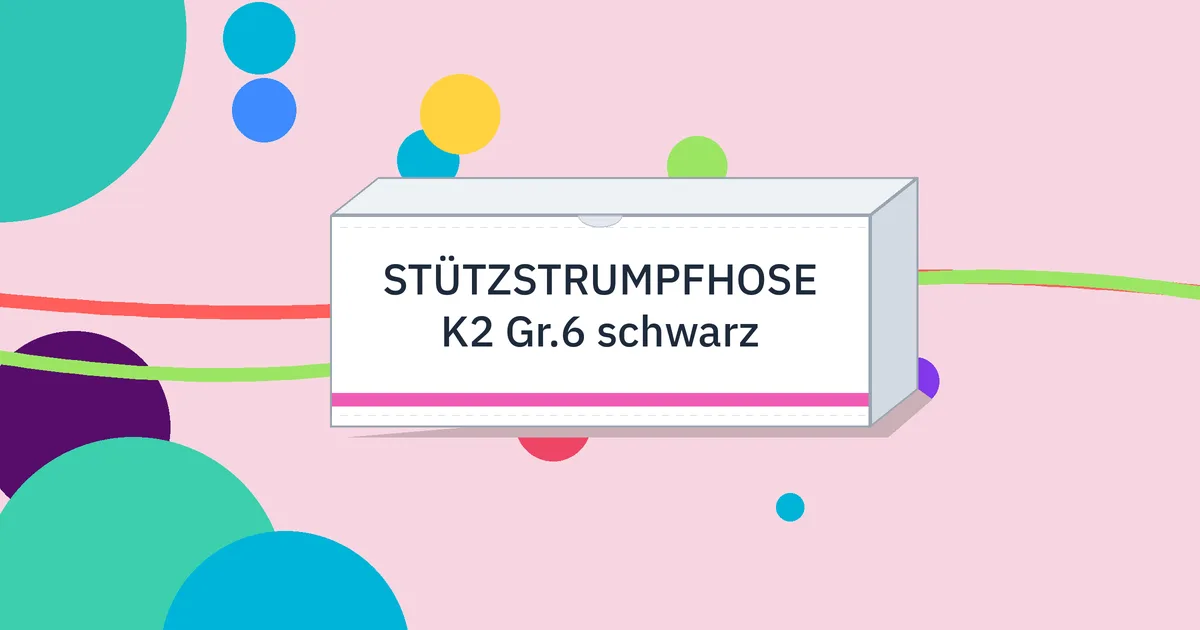 Symbolbild: Packung mit der Aufschrift STÜTZSTRUMPFHOSE K2 Gr.6 schwarz (PZN 02444936) – Verfügbarkeit und Bezug in Apotheken in Frankfurt am Main