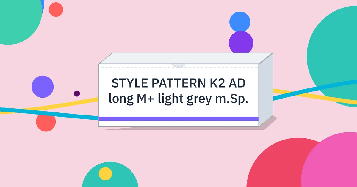 Symbolbild: Packung mit der Aufschrift STYLE PATTERN K2 AD long M+ light grey m.Sp. (PZN 19695128) – Verfügbarkeit und Bezug in Apotheken in Frankfurt am Main