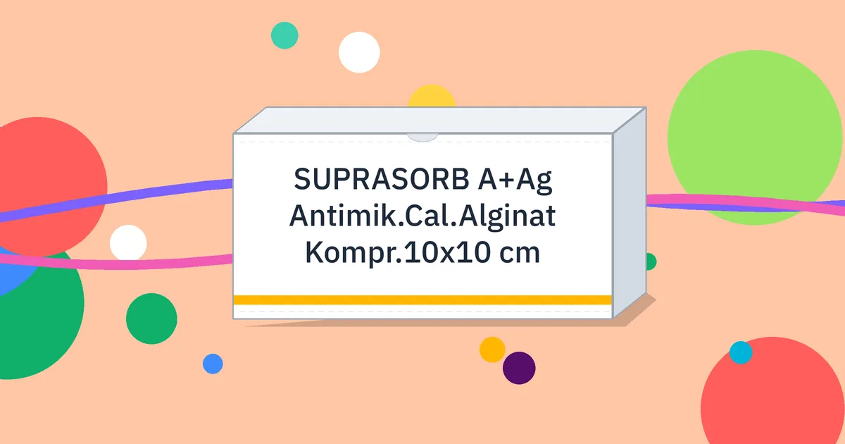 Symbolbild: Packung mit der Aufschrift SUPRASORB A+Ag Antimik.Cal.Alginat Kompr.10x10 cm (PZN 15659851) – Verfügbarkeit und Bezug in Apotheken in Frankfurt am Main