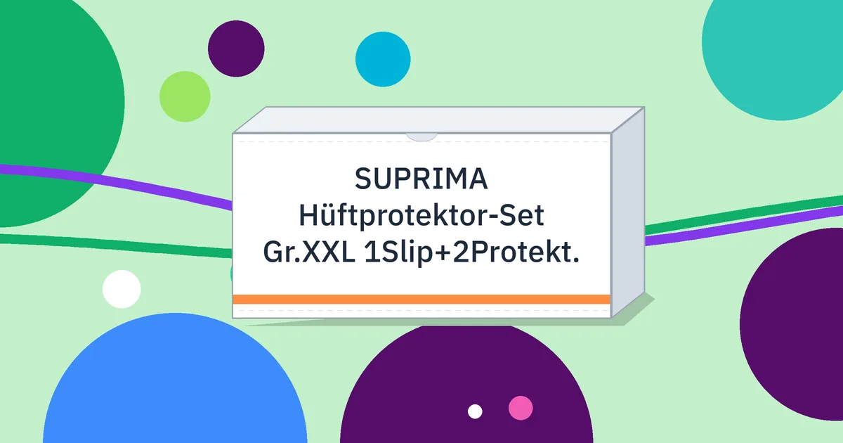 Symbolbild: Packung mit der Aufschrift SUPRIMA Hüftprotektor-Set Gr.XXL 1Slip+2Protekt. (PZN 09784500) – Verfügbarkeit und Bezug in Apotheken in Frankfurt am Main