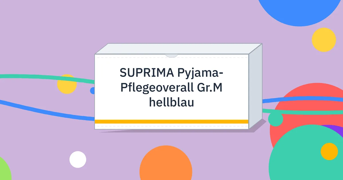 Symbolbild: Packung mit der Aufschrift SUPRIMA Pyjama-Pflegeoverall Gr.M hellblau (PZN 10914586) – Verfügbarkeit und Bezug in Apotheken in Frankfurt am Main