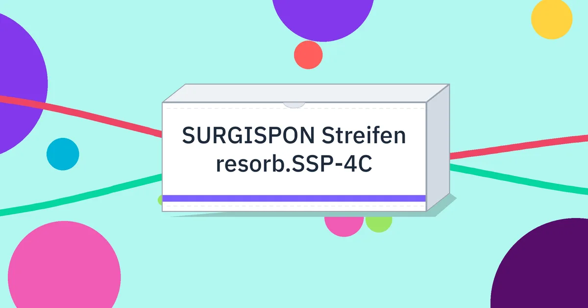 Symbolbild: Packung mit der Aufschrift SURGISPON Streifen resorb.SSP-4C (PZN 19977855) – Verfügbarkeit und Bezug in Apotheken in Frankfurt am Main
