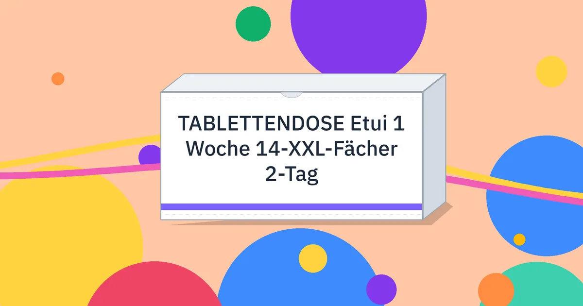 Symbolbild: Packung mit der Aufschrift TABLETTENDOSE Etui 1 Woche 14-XXL-Fächer 2-Tag (PZN 13921865) – Verfügbarkeit und Bezug in Apotheken in Frankfurt am Main