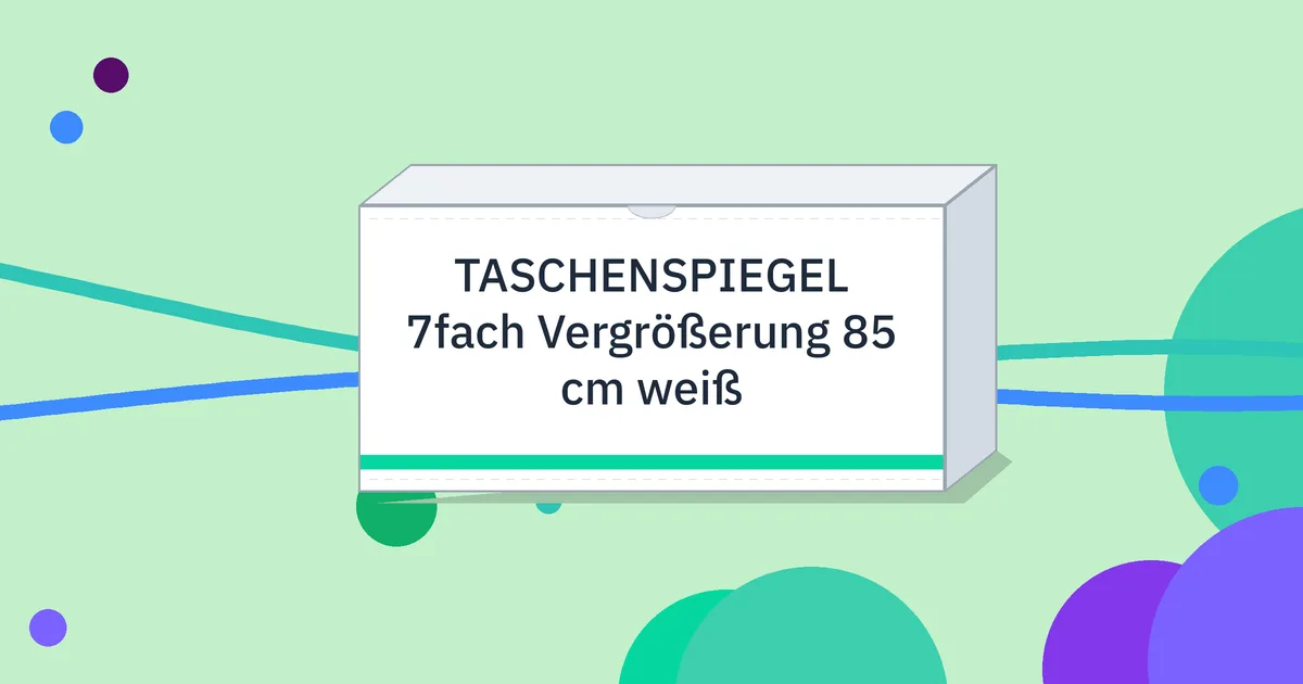 Symbolbild: Packung mit der Aufschrift TASCHENSPIEGEL 7fach Vergrößerung 85 cm weiß (PZN 18389955) – Verfügbarkeit und Bezug in Apotheken in Frankfurt am Main