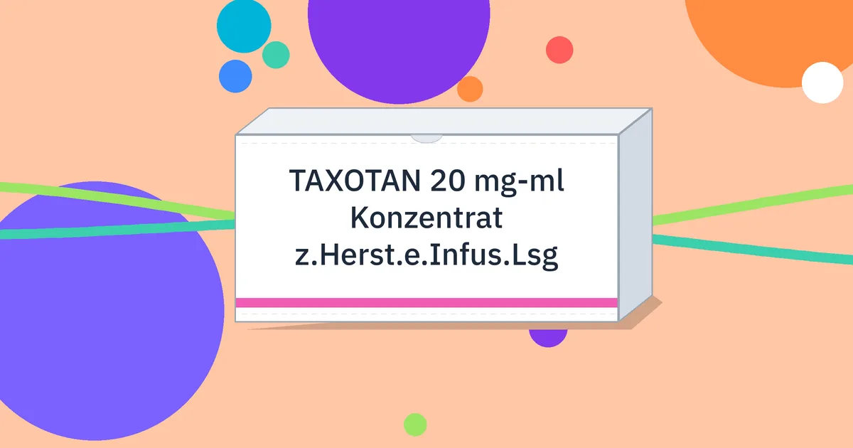 Symbolbild: Packung mit der Aufschrift TAXOTAN 20 mg-ml Konzentrat z.Herst.e.Infus.Lsg (PZN 00425975) – Verfügbarkeit und Bezug in Apotheken in Frankfurt am Main