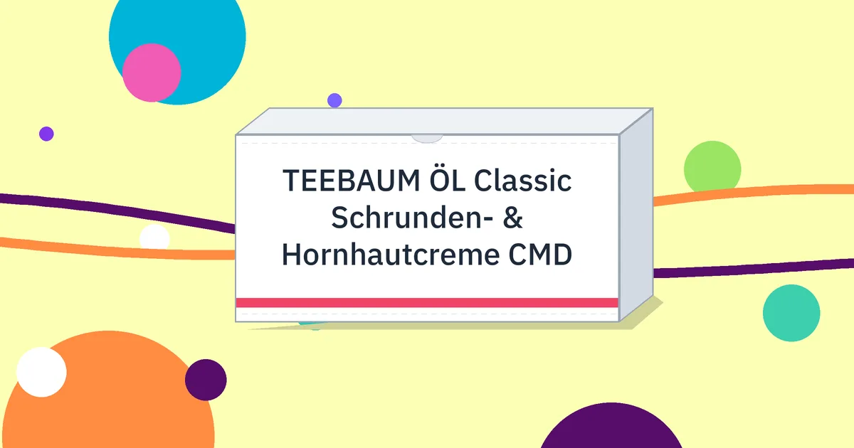 Symbolbild: Packung mit der Aufschrift TEEBAUM ÖL Classic Schrunden- & Hornhautcreme CMD (PZN 19402801) – Verfügbarkeit und Bezug in Apotheken in Frankfurt am Main