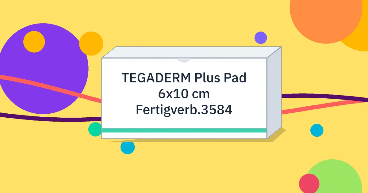 Symbolbild: Packung mit der Aufschrift TEGADERM Plus Pad 6x10 cm Fertigverb.3584 (PZN 03100481) – Verfügbarkeit und Bezug in Apotheken in Frankfurt am Main