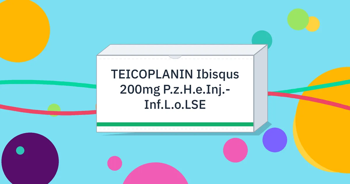 Symbolbild: Packung mit der Aufschrift TEICOPLANIN Ibisqus 200mg P.z.H.e.Inj.-Inf.L.o.LSE (PZN 15320207) – Verfügbarkeit und Bezug in Apotheken in Frankfurt am Main