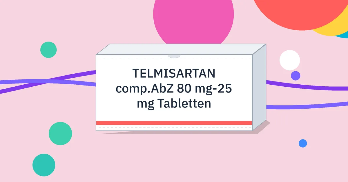 Symbolbild: Packung mit der Aufschrift TELMISARTAN comp.AbZ 80 mg-25 mg Tabletten (PZN 10250749) – Verfügbarkeit und Bezug in Apotheken in Frankfurt am Main