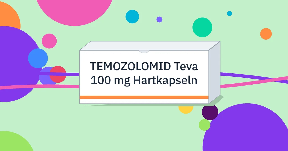 Symbolbild: Packung mit der Aufschrift TEMOZOLOMID Teva 100 mg Hartkapseln (PZN 11305079) – Verfügbarkeit und Bezug in Apotheken in Frankfurt am Main