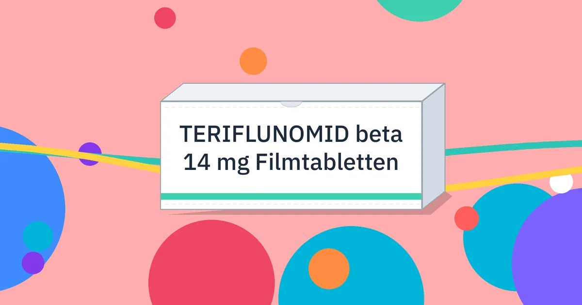Symbolbild: Packung mit der Aufschrift TERIFLUNOMID beta 14 mg Filmtabletten (PZN 18723319) – Verfügbarkeit und Bezug in Apotheken in Frankfurt am Main