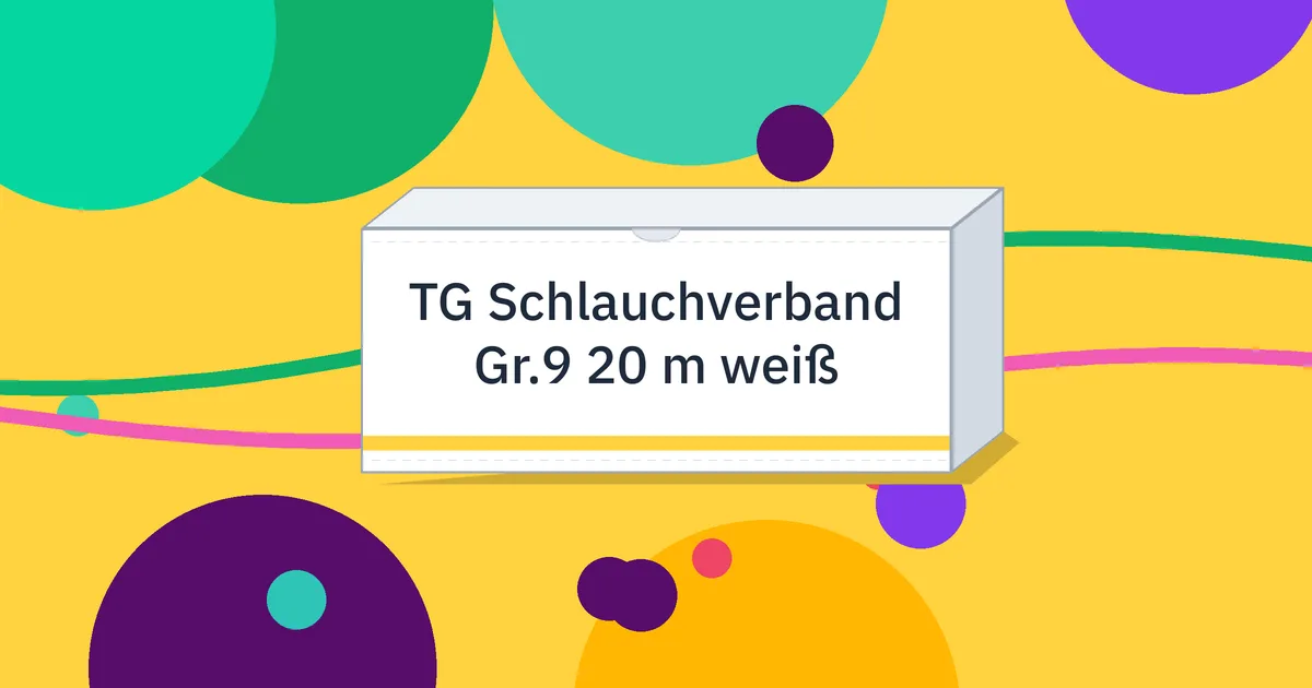 Symbolbild: Packung mit der Aufschrift TG Schlauchverband Gr.9 20 m weiß (PZN 18374652) – Verfügbarkeit und Bezug in Apotheken in Frankfurt am Main