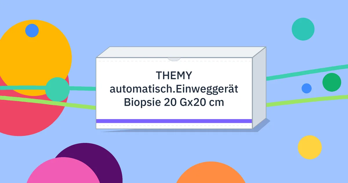 Symbolbild: Packung mit der Aufschrift THEMY automatisch.Einweggerät Biopsie 20 Gx20 cm (PZN 16920228) – Verfügbarkeit und Bezug in Apotheken in Frankfurt am Main
