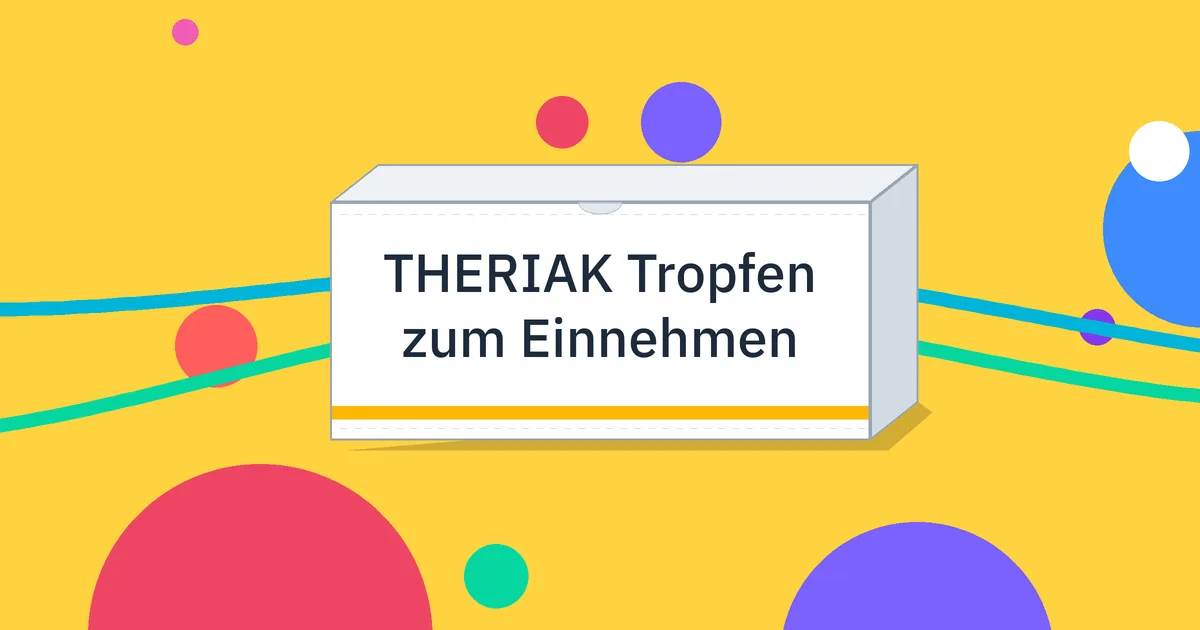 Symbolbild: Packung mit der Aufschrift THERIAK Tropfen zum Einnehmen (PZN 11867506) – Verfügbarkeit und Bezug in Apotheken in Frankfurt am Main