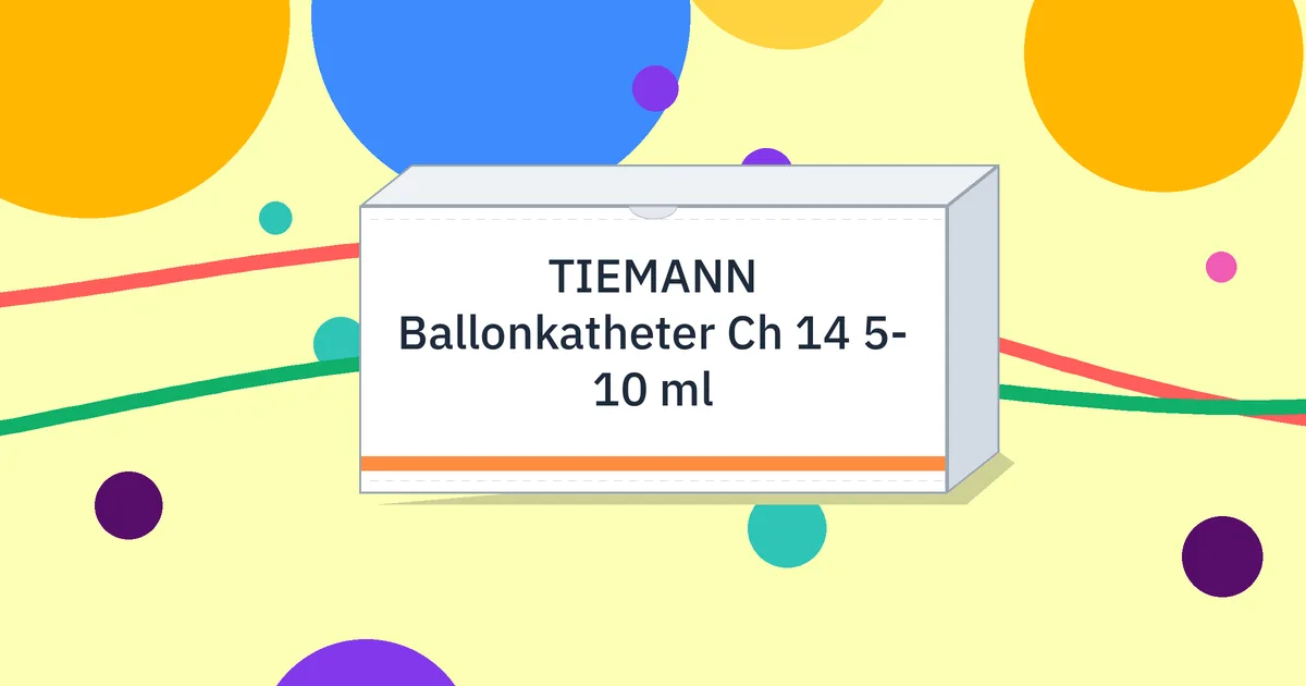 Symbolbild: Packung mit der Aufschrift TIEMANN Ballonkatheter Ch 14 5-10 ml (PZN 00182231) – Verfügbarkeit und Bezug in Apotheken in Frankfurt am Main