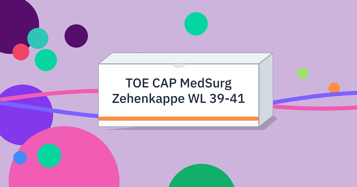 Symbolbild: Packung mit der Aufschrift TOE CAP MedSurg Zehenkappe WL 39-41 (PZN 16631493) – Verfügbarkeit und Bezug in Apotheken in Frankfurt am Main