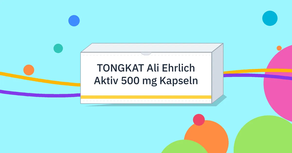 Symbolbild: Packung mit der Aufschrift TONGKAT Ali Ehrlich Aktiv 500 mg Kapseln (PZN 15881354) – Verfügbarkeit und Bezug in Apotheken in Frankfurt am Main