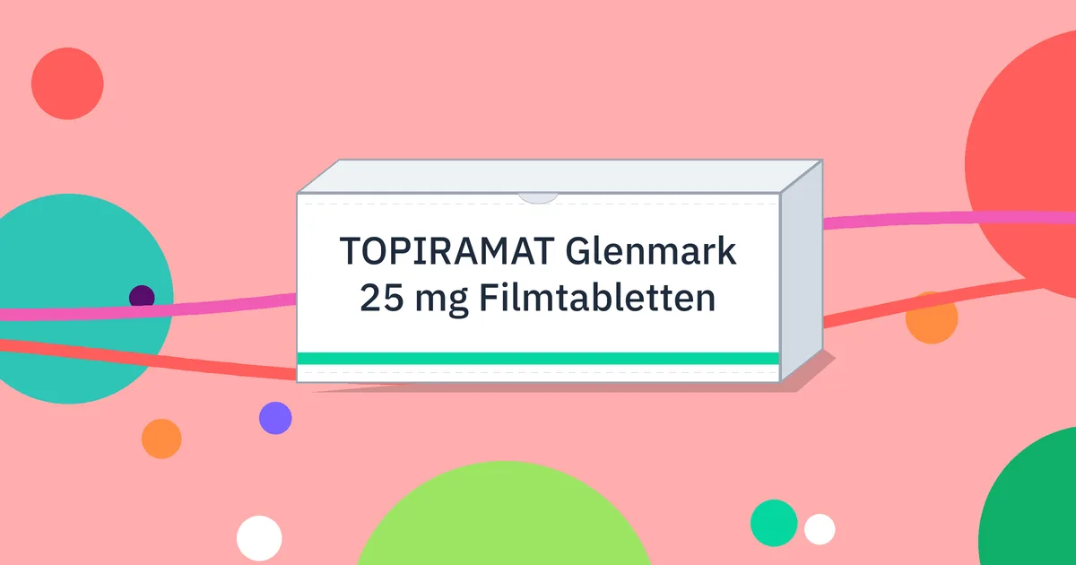 Symbolbild: Packung mit der Aufschrift TOPIRAMAT Glenmark 25 mg Filmtabletten (PZN 09098590) – Verfügbarkeit und Bezug in Apotheken in Frankfurt am Main