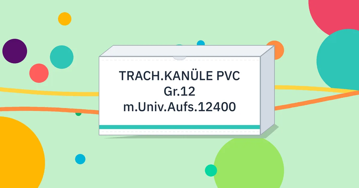 Symbolbild: Packung mit der Aufschrift TRACH.KANÜLE PVC Gr.12 m.Univ.Aufs.12400 (PZN 04798437) – Verfügbarkeit und Bezug in Apotheken in Frankfurt am Main