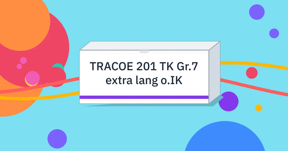 Symbolbild: Packung mit der Aufschrift TRACOE 201 TK Gr.7 extra lang o.IK (PZN 11643385) – Verfügbarkeit und Bezug in Apotheken in Frankfurt am Main