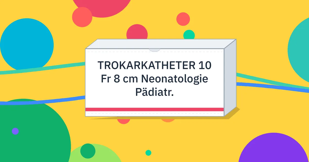 Symbolbild: Packung mit der Aufschrift TROKARKATHETER 10 Fr 8 cm Neonatologie Pädiatr. (PZN 09380866) – Verfügbarkeit und Bezug in Apotheken in Frankfurt am Main