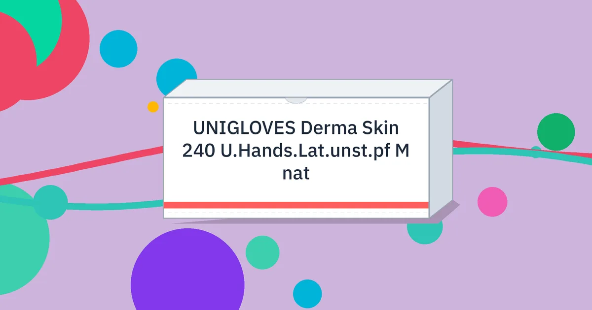 Symbolbild: Packung mit der Aufschrift UNIGLOVES Derma Skin 240 U.Hands.Lat.unst.pf M nat (PZN 18100883) – Verfügbarkeit und Bezug in Apotheken in Frankfurt am Main