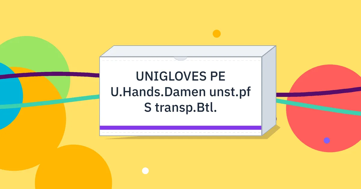 Symbolbild: Packung mit der Aufschrift UNIGLOVES PE U.Hands.Damen unst.pf S transp.Btl. (PZN 18100920) – Verfügbarkeit und Bezug in Apotheken in Frankfurt am Main