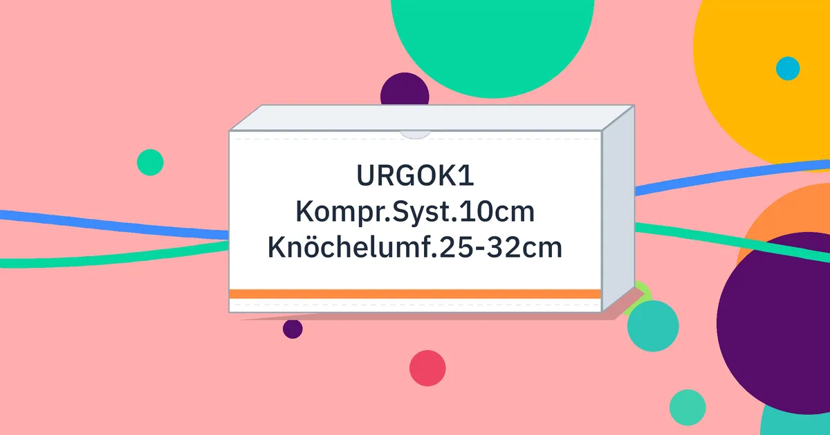 Symbolbild: Packung mit der Aufschrift URGOK1 Kompr.Syst.10cm Knöchelumf.25-32cm (PZN 16901225) – Verfügbarkeit und Bezug in Apotheken in Frankfurt am Main