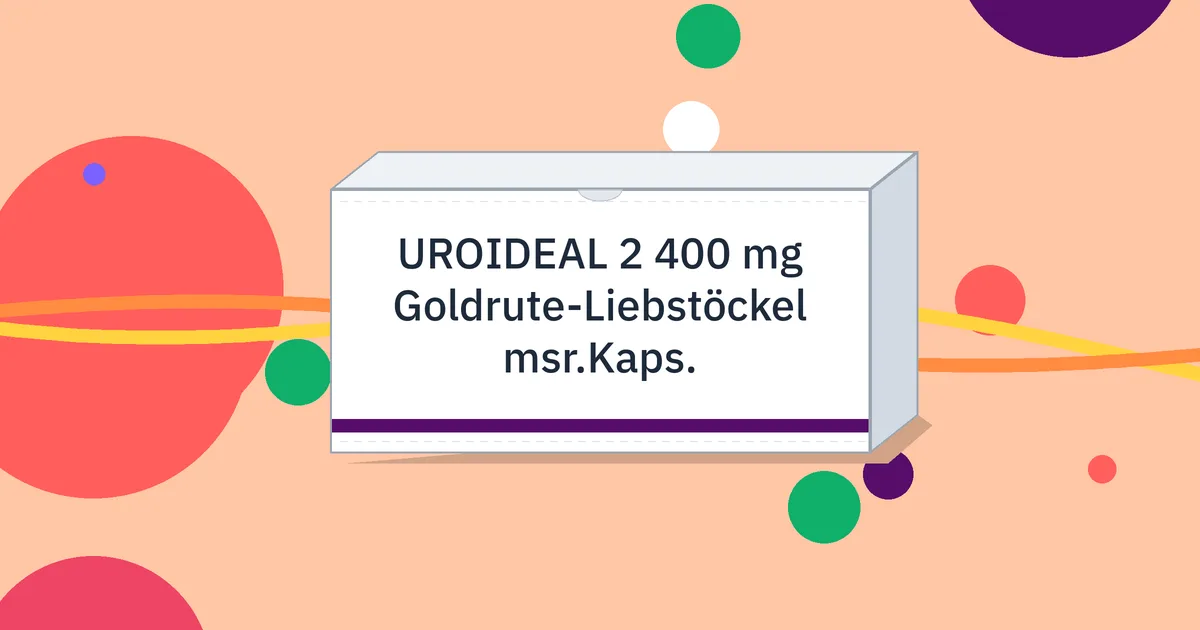 Symbolbild: Packung mit der Aufschrift UROIDEAL 2 400 mg Goldrute-Liebstöckel msr.Kaps. (PZN 18455066) – Verfügbarkeit und Bezug in Apotheken in Frankfurt am Main