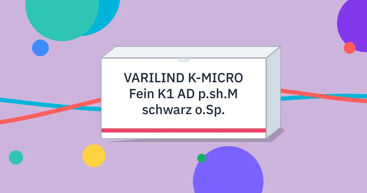 Symbolbild: Packung mit der Aufschrift VARILIND K-MICRO Fein K1 AD p.sh.M schwarz o.Sp. (PZN 20558046) – Verfügbarkeit und Bezug in Apotheken in Frankfurt am Main