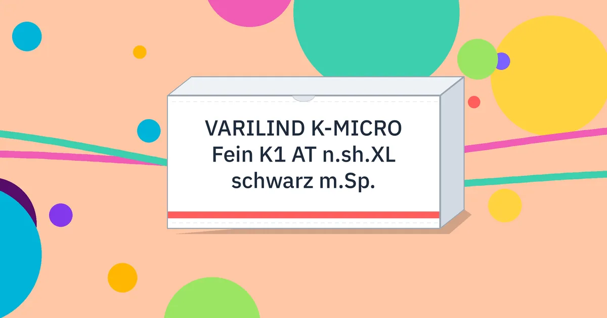 Symbolbild: Packung mit der Aufschrift VARILIND K-MICRO Fein K1 AT n.sh.XL schwarz m.Sp. (PZN 20552368) – Verfügbarkeit und Bezug in Apotheken in Frankfurt am Main