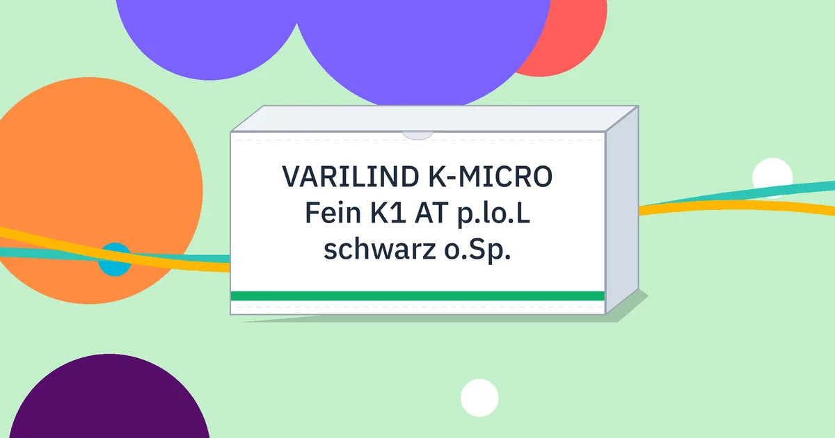 Symbolbild: Packung mit der Aufschrift VARILIND K-MICRO Fein K1 AT p.lo.L schwarz o.Sp. (PZN 20552693) – Verfügbarkeit und Bezug in Apotheken in Frankfurt am Main