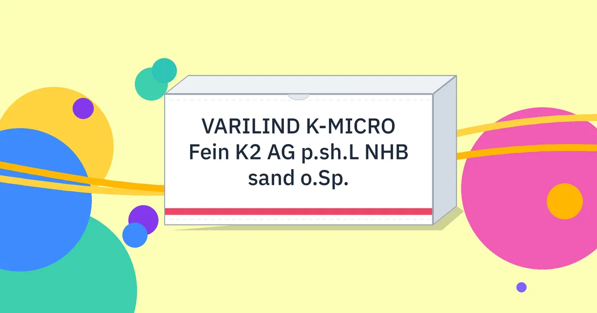 Symbolbild: Packung mit der Aufschrift VARILIND K-MICRO Fein K2 AG p.sh.L NHB sand o.Sp. (PZN 20556024) – Verfügbarkeit und Bezug in Apotheken in Frankfurt am Main