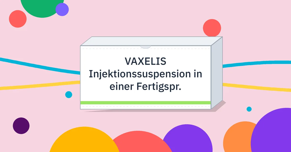 Symbolbild: Packung mit der Aufschrift VAXELIS Injektionssuspension in einer Fertigspr. (PZN 12386944) – Verfügbarkeit und Bezug in Apotheken in Frankfurt am Main
