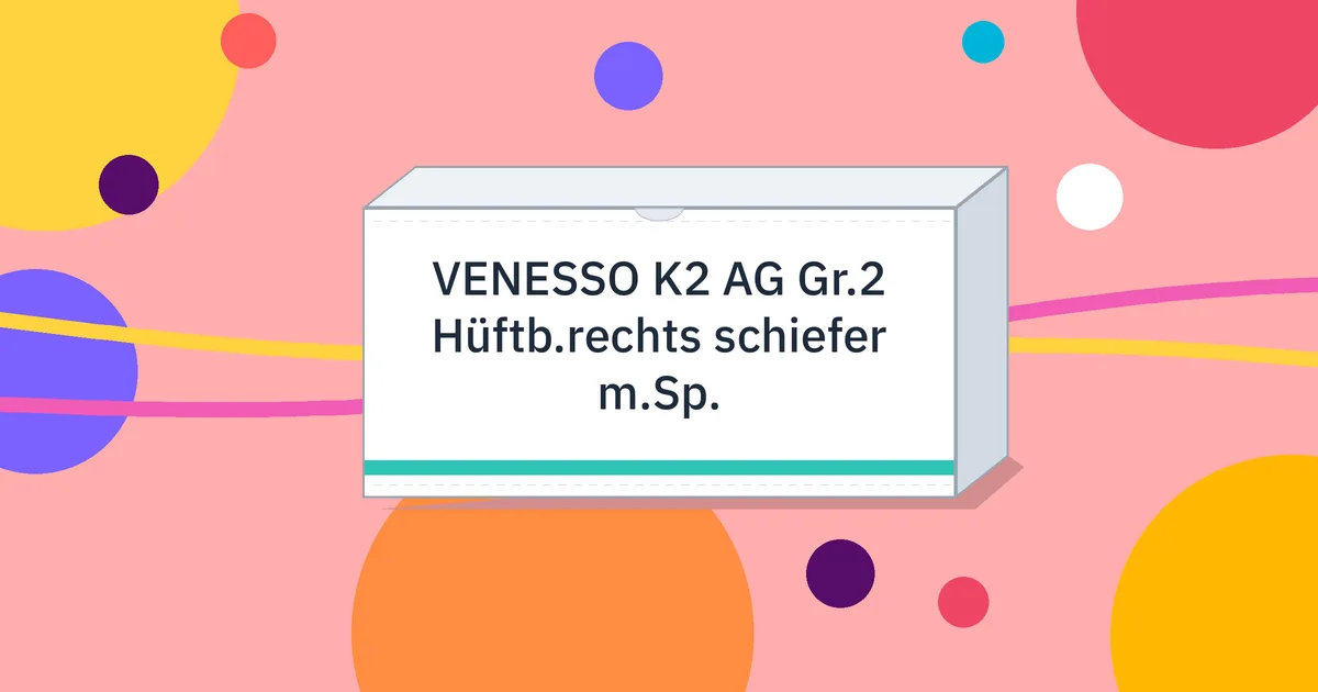 Symbolbild: Packung mit der Aufschrift VENESSO K2 AG Gr.2 Hüftb.rechts schiefer m.Sp. (PZN 03273454) – Verfügbarkeit und Bezug in Apotheken in Frankfurt am Main