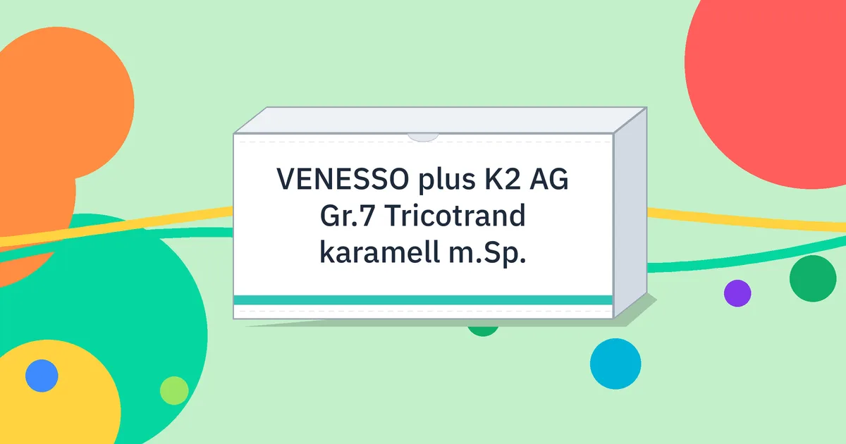 Symbolbild: Packung mit der Aufschrift VENESSO plus K2 AG Gr.7 Tricotrand karamell m.Sp. (PZN 13763194) – Verfügbarkeit und Bezug in Apotheken in Frankfurt am Main