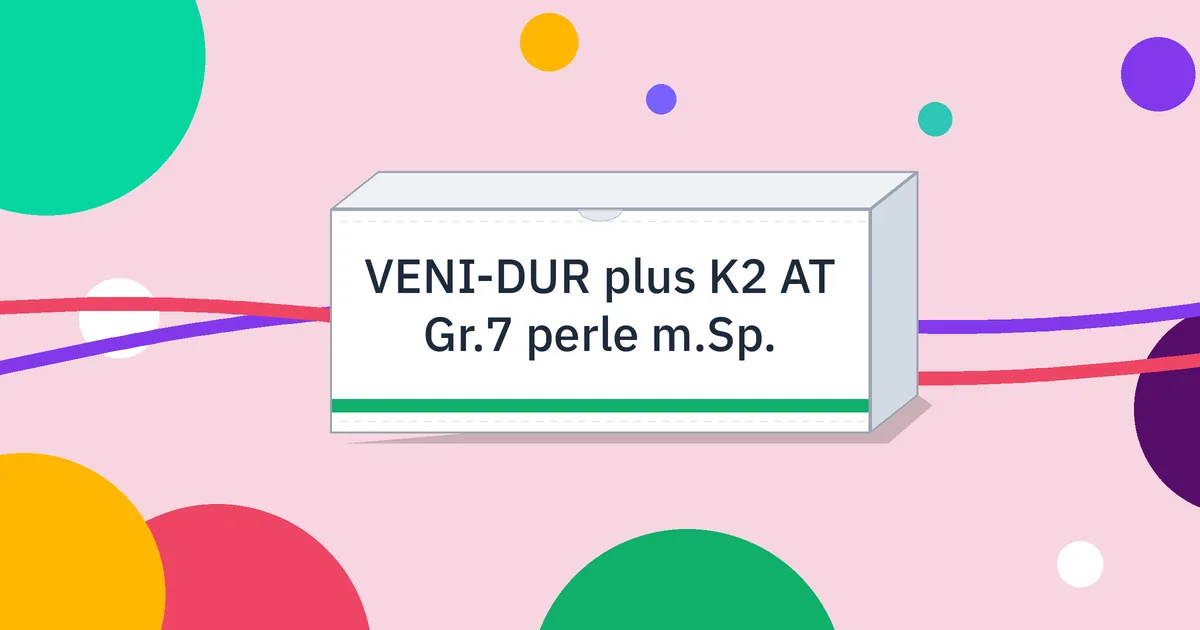 Symbolbild: Packung mit der Aufschrift VENI-DUR plus K2 AT Gr.7 perle m.Sp. (PZN 03255321) – Verfügbarkeit und Bezug in Apotheken in Frankfurt am Main