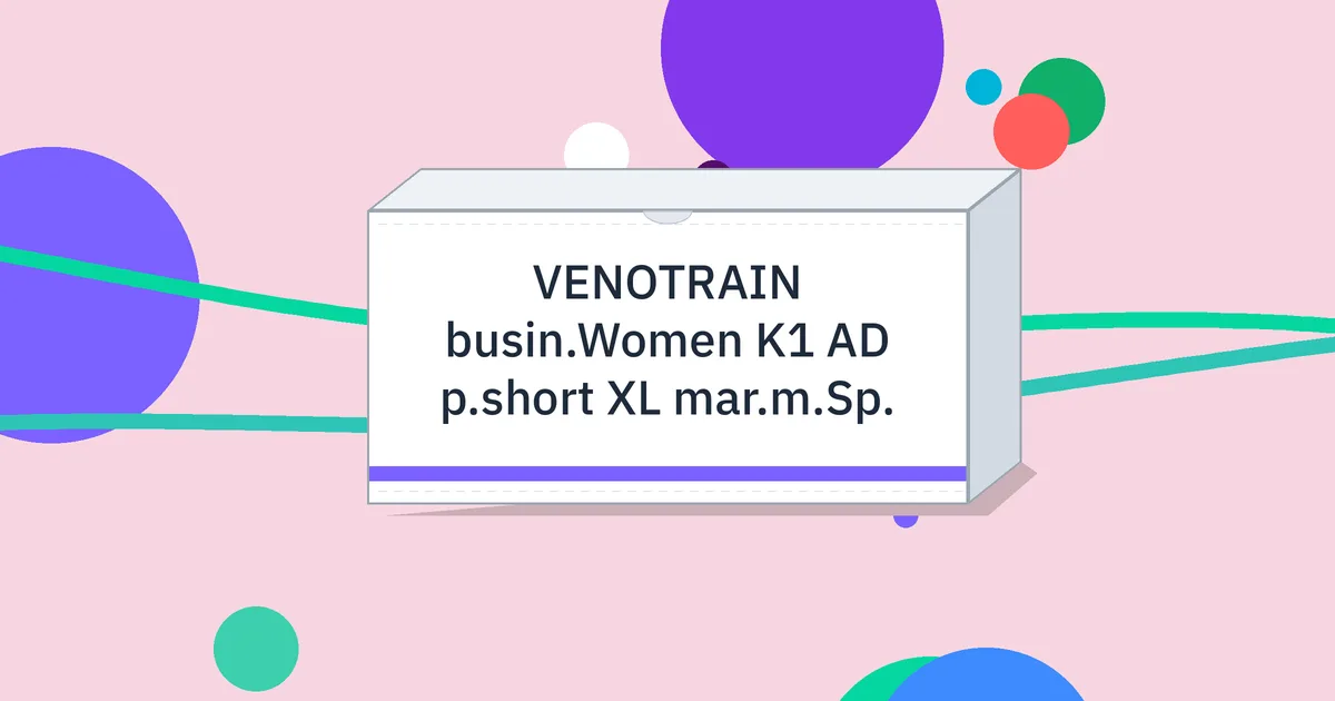 Symbolbild: Packung mit der Aufschrift VENOTRAIN busin.Women K1 AD p.short XL mar.m.Sp. (PZN 10195128) – Verfügbarkeit und Bezug in Apotheken in Frankfurt am Main