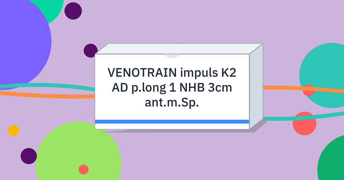 Symbolbild: Packung mit der Aufschrift VENOTRAIN impuls K2 AD p.long 1 NHB 3cm ant.m.Sp. (PZN 15224219) – Verfügbarkeit und Bezug in Apotheken in Frankfurt am Main