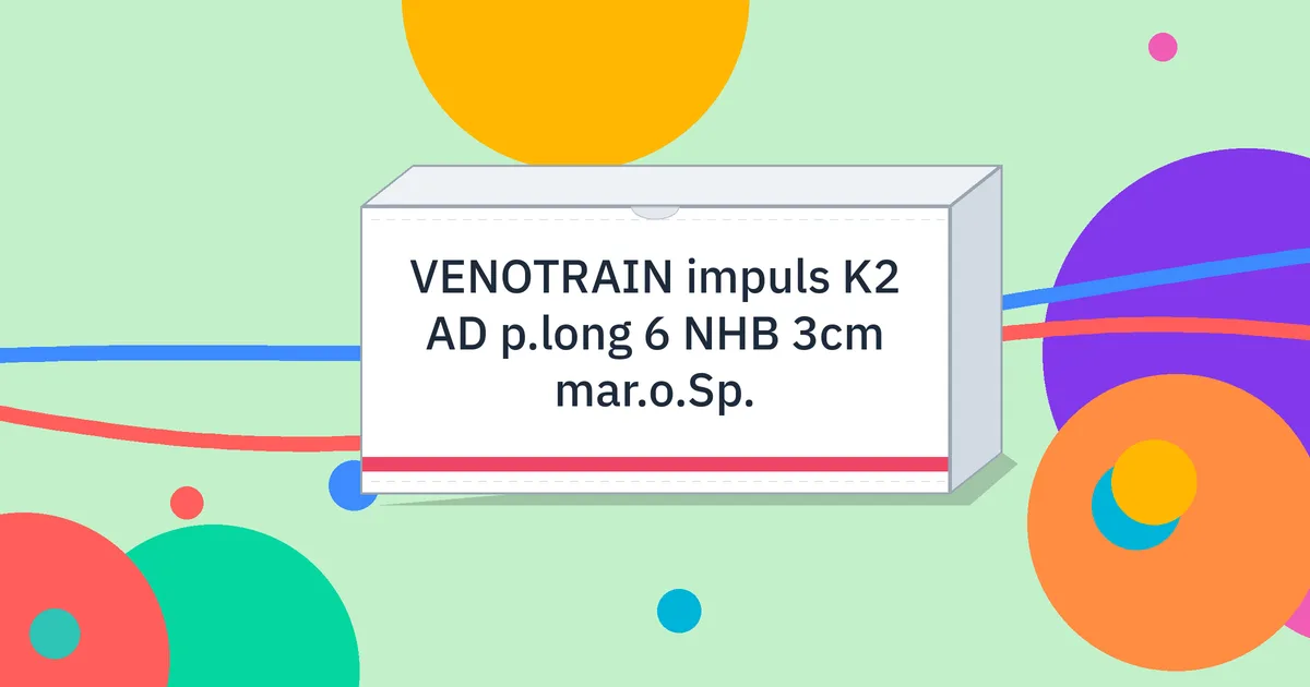 Symbolbild: Packung mit der Aufschrift VENOTRAIN impuls K2 AD p.long 6 NHB 3cm mar.o.Sp. (PZN 15223993) – Verfügbarkeit und Bezug in Apotheken in Frankfurt am Main