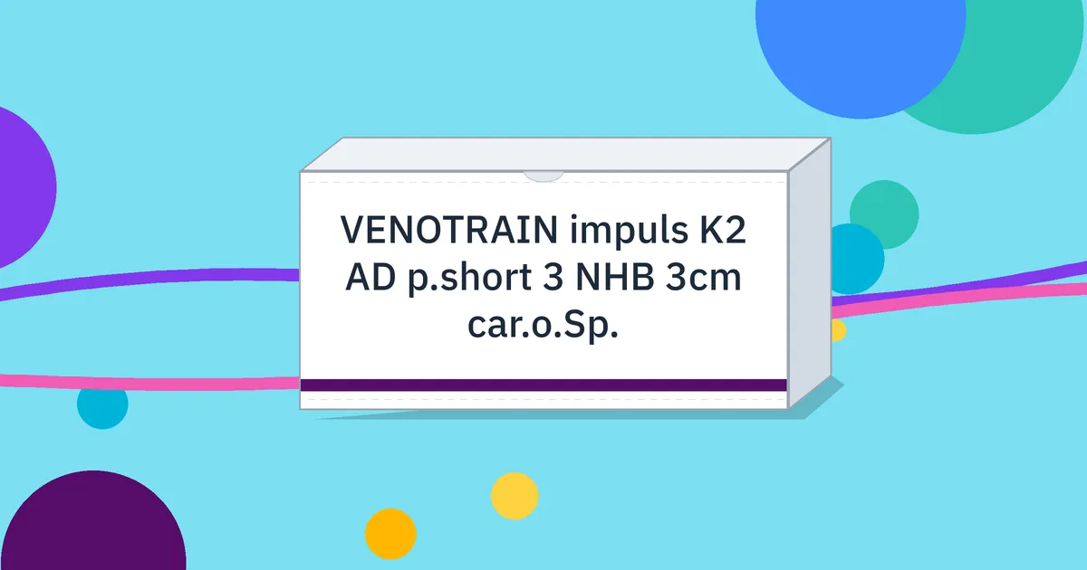 Symbolbild: Packung mit der Aufschrift VENOTRAIN impuls K2 AD p.short 3 NHB 3cm car.o.Sp. (PZN 08427353) – Verfügbarkeit und Bezug in Apotheken in Frankfurt am Main