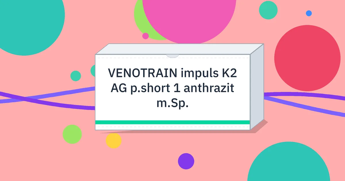 Symbolbild: Packung mit der Aufschrift VENOTRAIN impuls K2 AG p.short 1 anthrazit m.Sp. (PZN 15212386) – Verfügbarkeit und Bezug in Apotheken in Frankfurt am Main