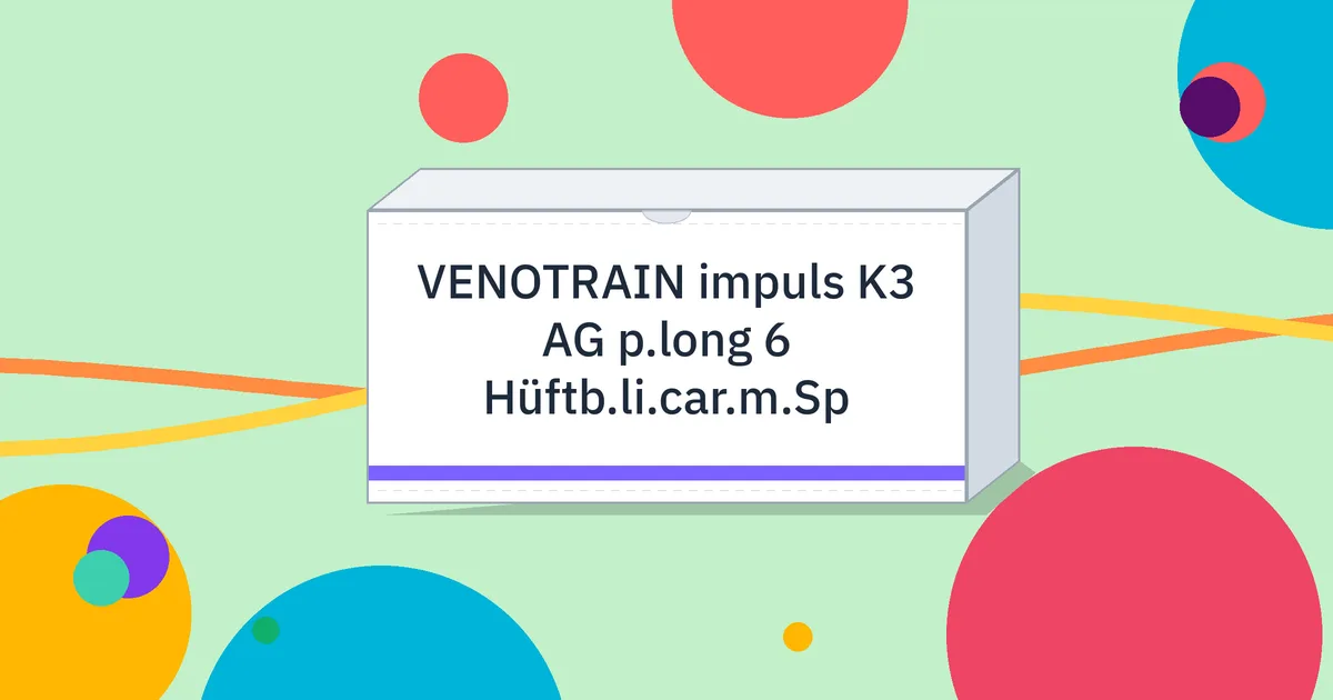 Symbolbild: Packung mit der Aufschrift VENOTRAIN impuls K3 AG p.long 6 Hüftb.li.car.m.Sp (PZN 10295545) – Verfügbarkeit und Bezug in Apotheken in Frankfurt am Main