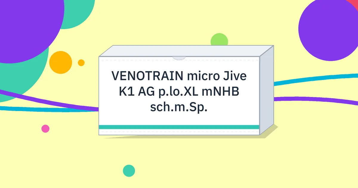 Symbolbild: Packung mit der Aufschrift VENOTRAIN micro Jive K1 AG p.lo.XL mNHB sch.m.Sp. (PZN 17762702) – Verfügbarkeit und Bezug in Apotheken in Frankfurt am Main